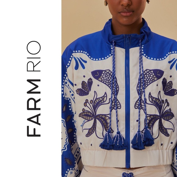 FARM Rio | Jackets & Coats | Farm Rio Blue Artisanal Embroidered ...
